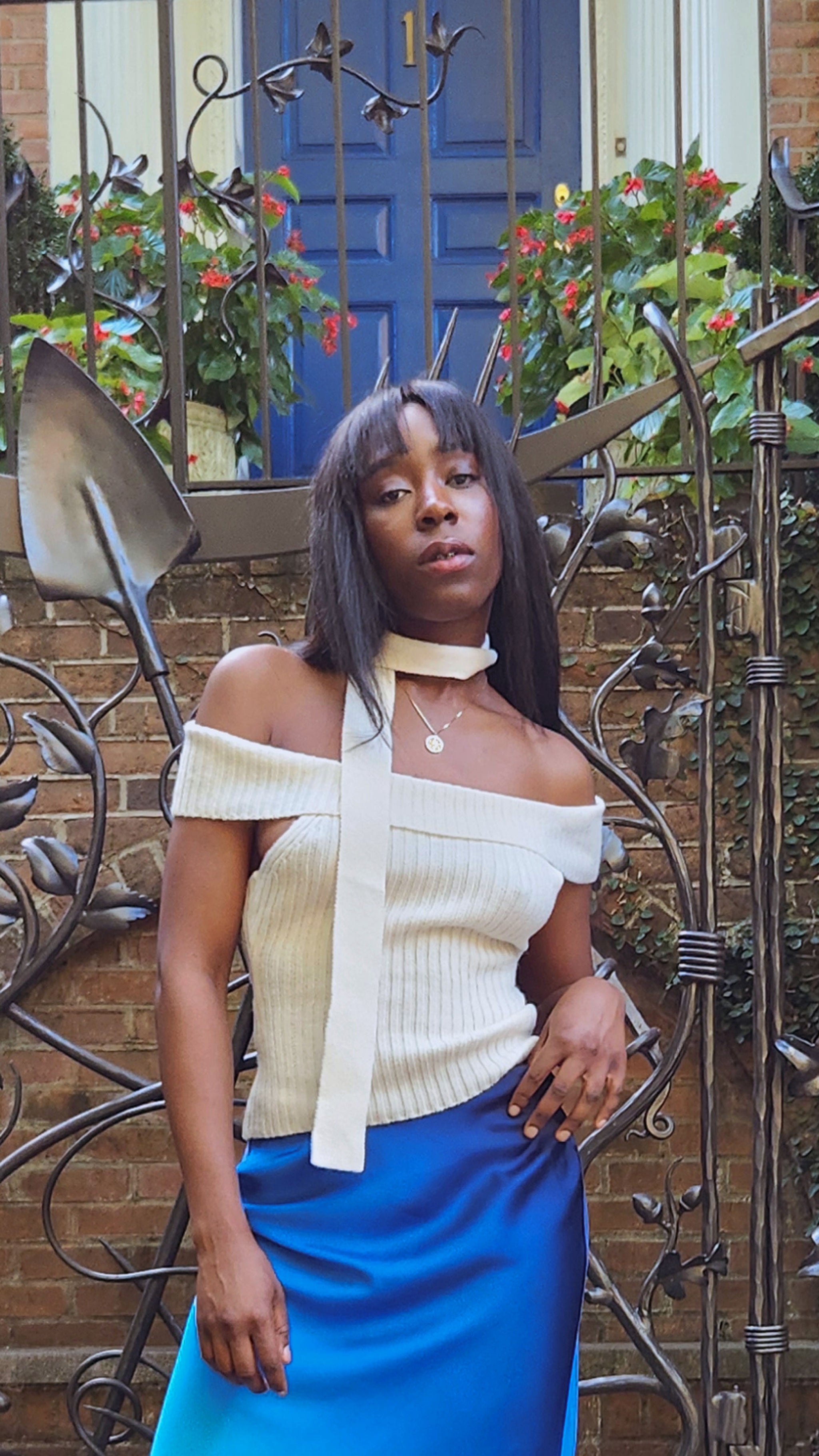 Cello Knit off Shouder Top Ivory